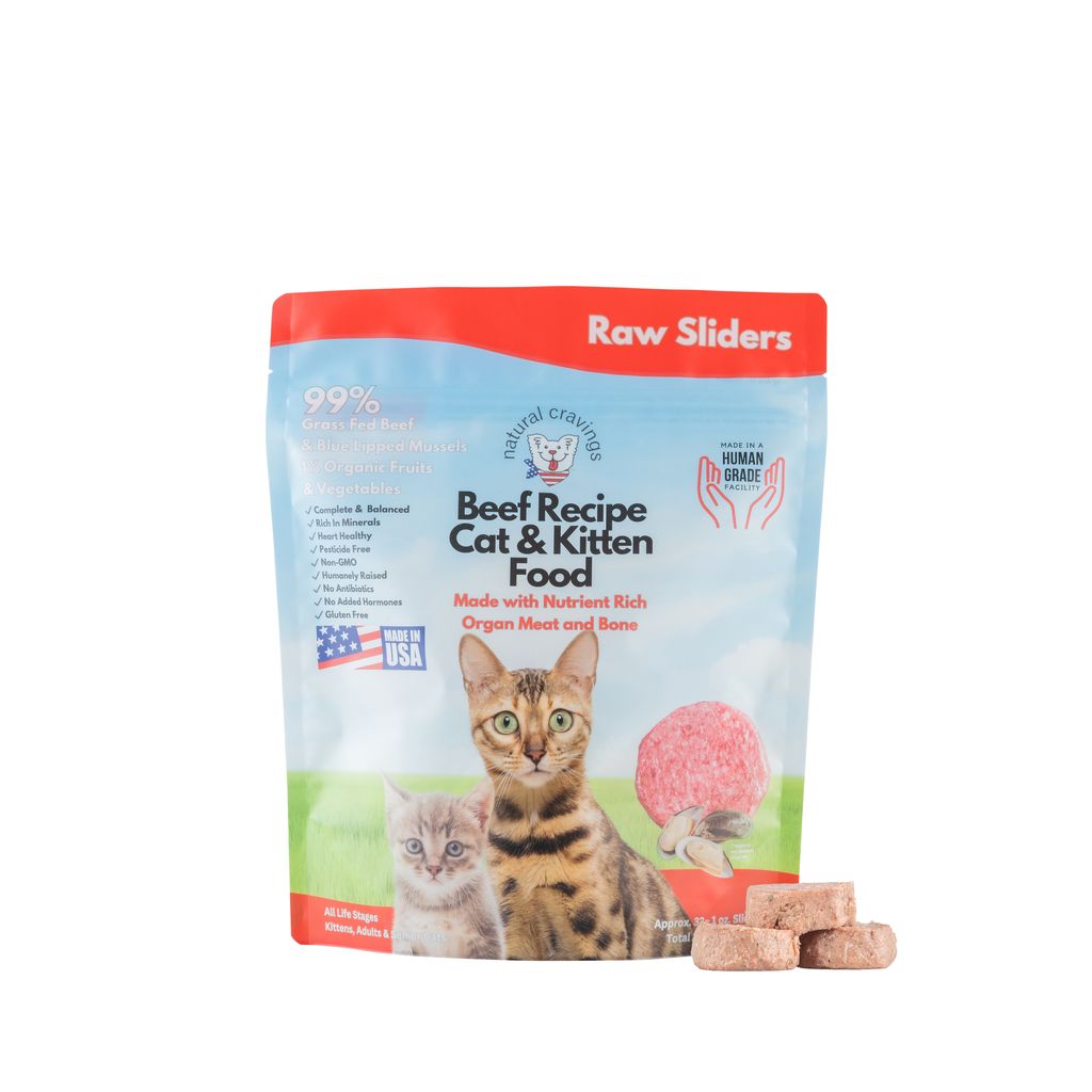 Natural Cravings - Raw Beef Recipe Cat Food- 1oz Sliders 2lb Bag ...